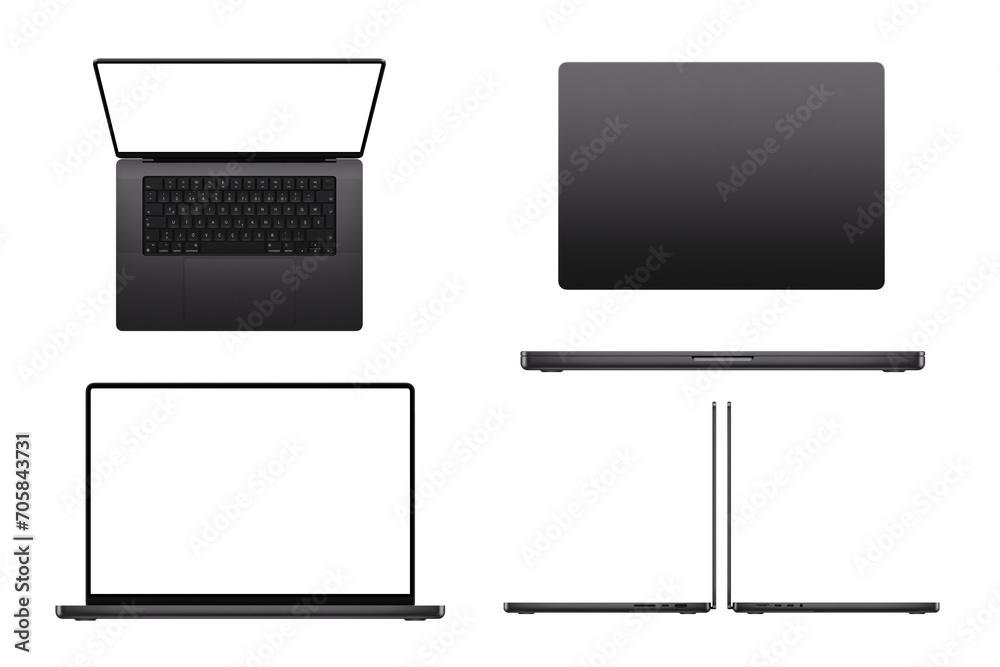 Modern laptop. Group photo of laptop taken from different angles ...