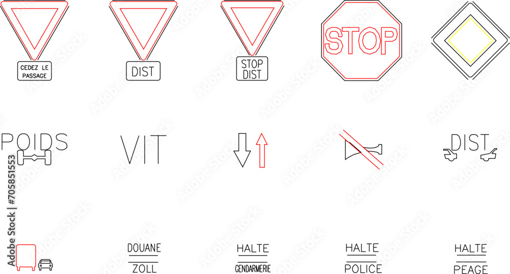 collection of vector sketch illustrations of logo designs for warning ...