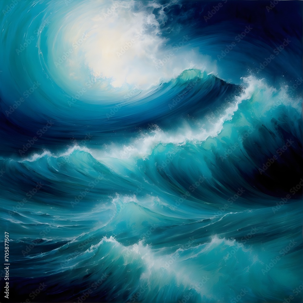 Dynamic Emotions: Vibrant Sea Storm Painting, Abstract Ocean Art with ...