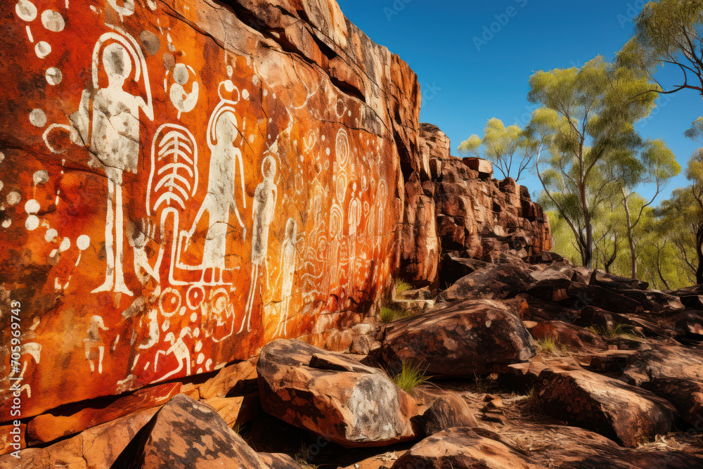 Stock-Foto „Indigenous Aboriginal art adorning rock formations in the ...