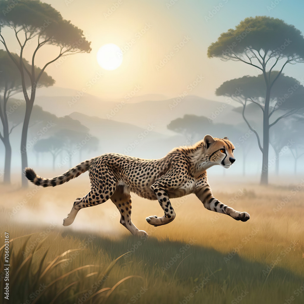 Majestic Cheetah Sprinting Across the Open Grasslands - Cheerful ...