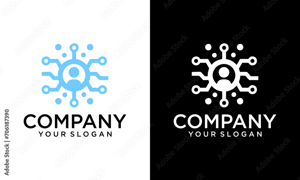 Human technology or human digital, head tech icon symbol, robot tech ...