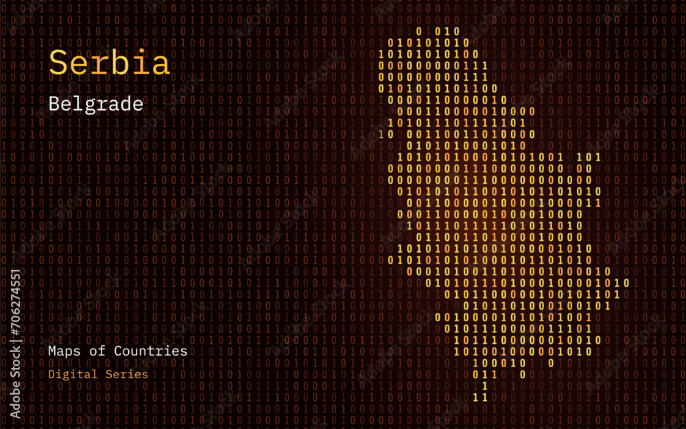 Vector de Stock Serbia Map Shown in Binary Code Pattern. TSMC. Gold Matrix numbers, zero, one ...