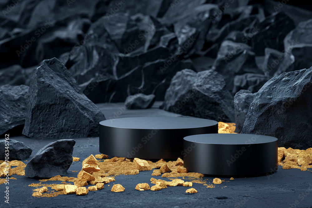 3D Render of Abstract Background with Black Cobblestone Ruins, Broken ...