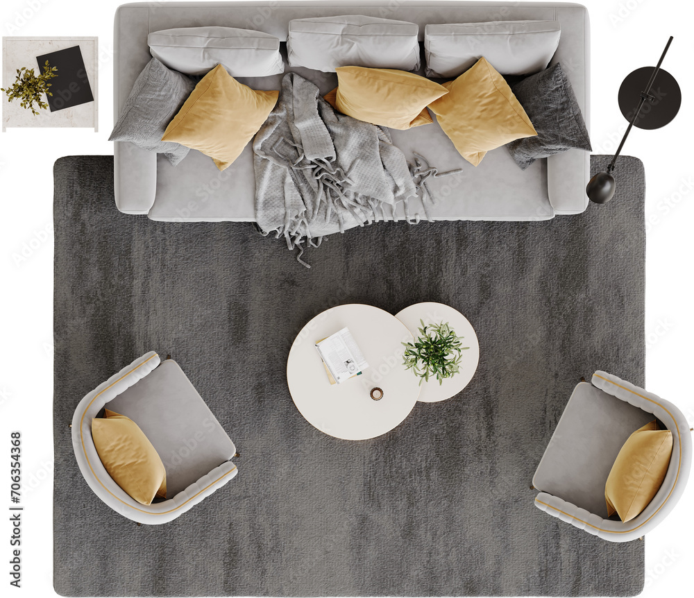 Top view isolated png Living room set, architecture plans layout Stock ...