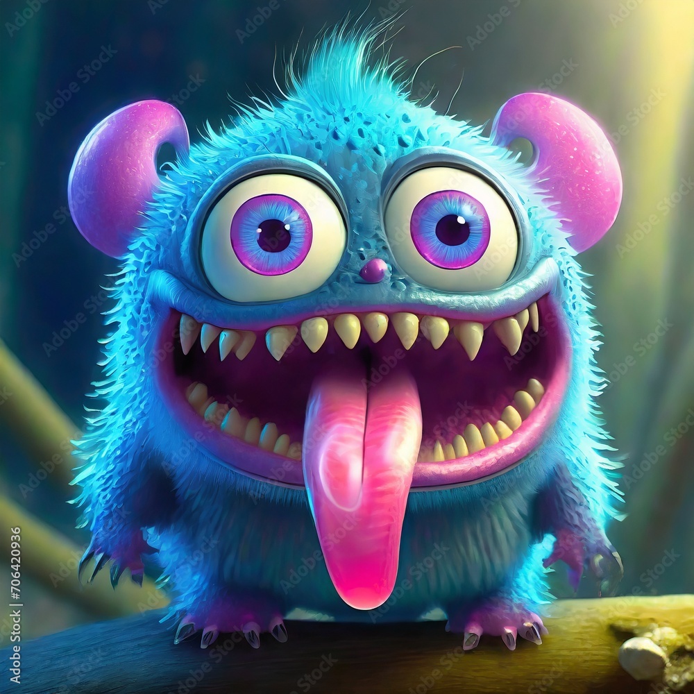 Cute realistic monster with legs and arms and a long tongue Stock Photo ...