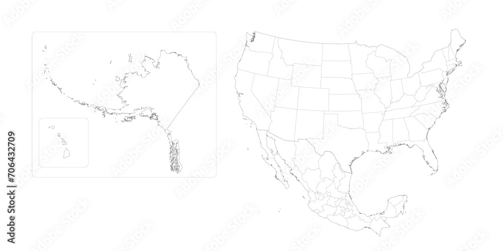 Political map of United States and Mexico with administrative divisions ...