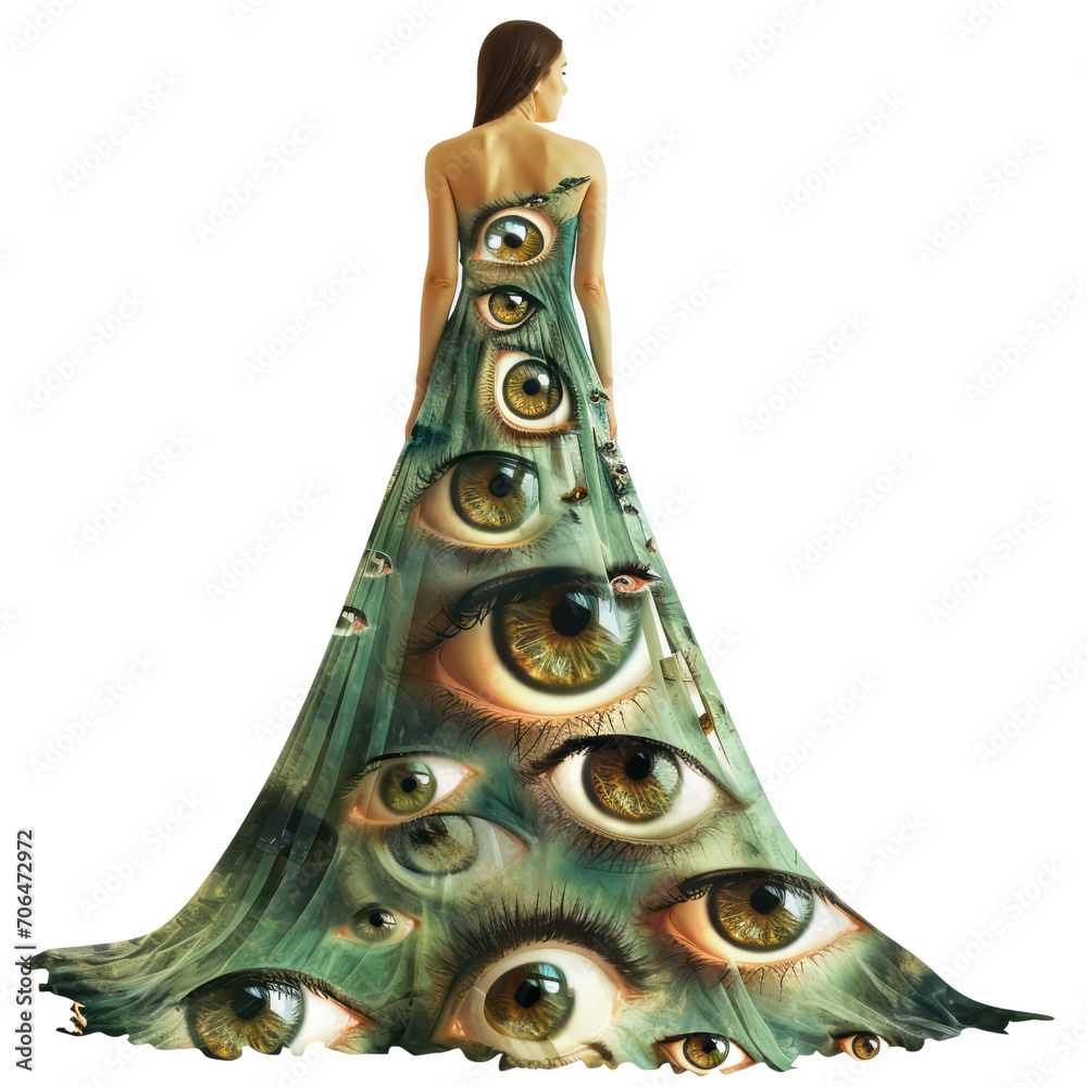 Dress Made of Eyes, A woman wearing a long, flowing gown that appears ...
