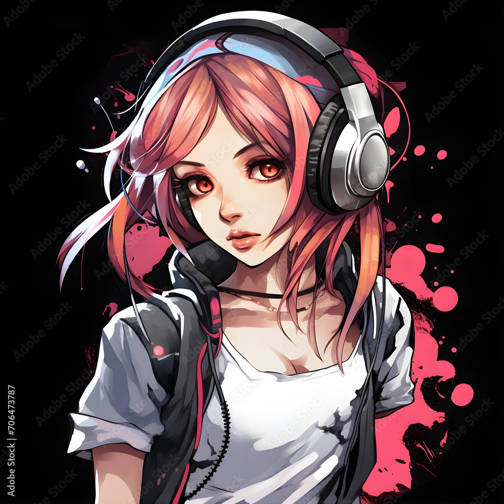 Gamer Streamer Girl Cartoon AI Artwork Stock Illustration | Adobe Stock
