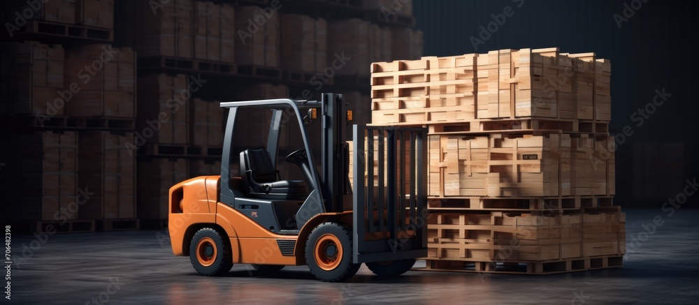 Moving wooden crates into cargo containers using forklifts ...