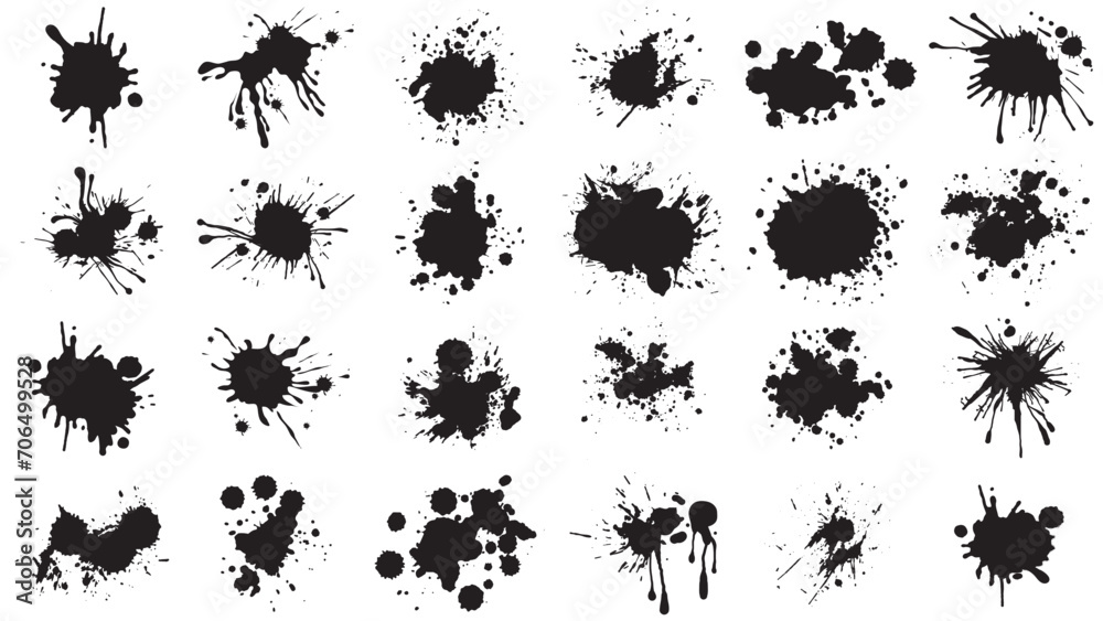 Ink drops and splashes. Blotter spots, liquid paint drip drop splash ...