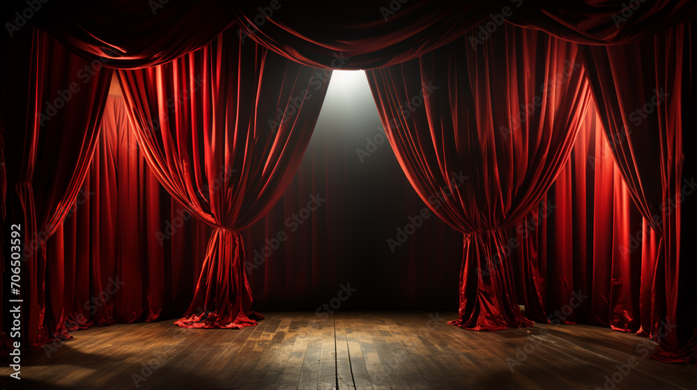 Red stage curtain and wooden floor realistic vector. Theater, opera ...