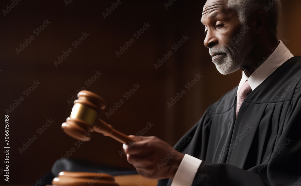 Judge holding of Judge hammer in courtroom. Justice in courthouse on ...