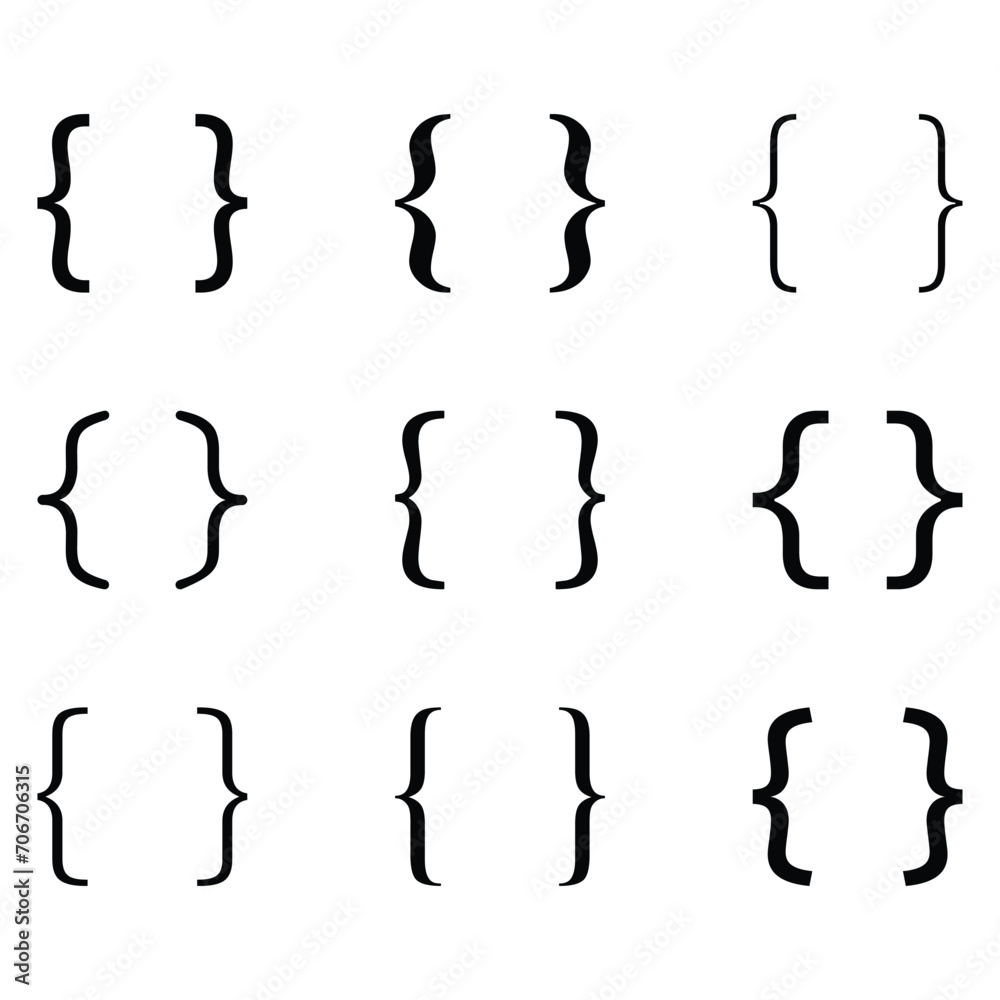 Black bracket set. Curly braces, double symmetric brackets. Vector kit ...