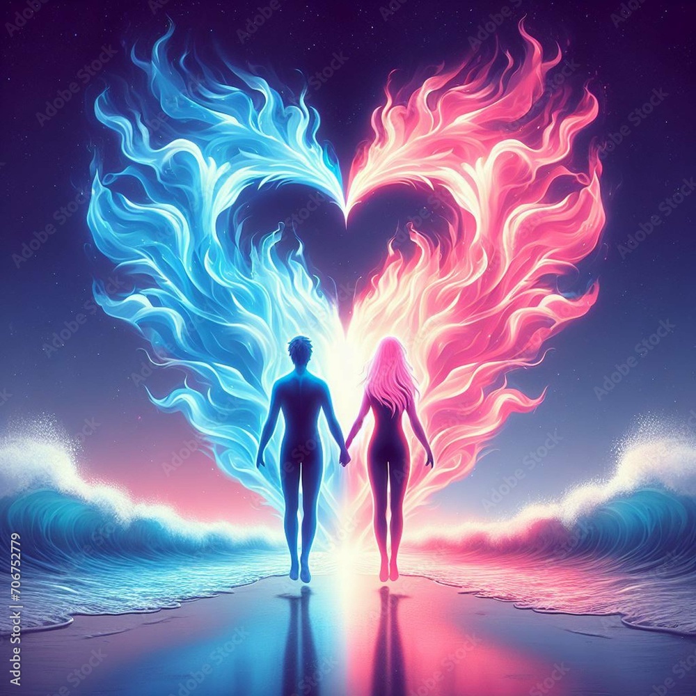 Twin flame couple. Soulmates. The concept of magical, esoteric, tantric ...