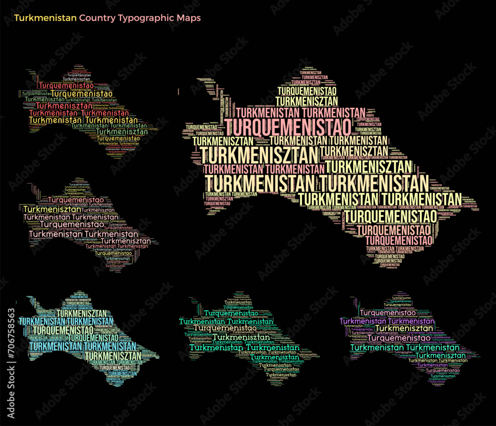 Turkmenistan. Set of typography style country illustrations ...