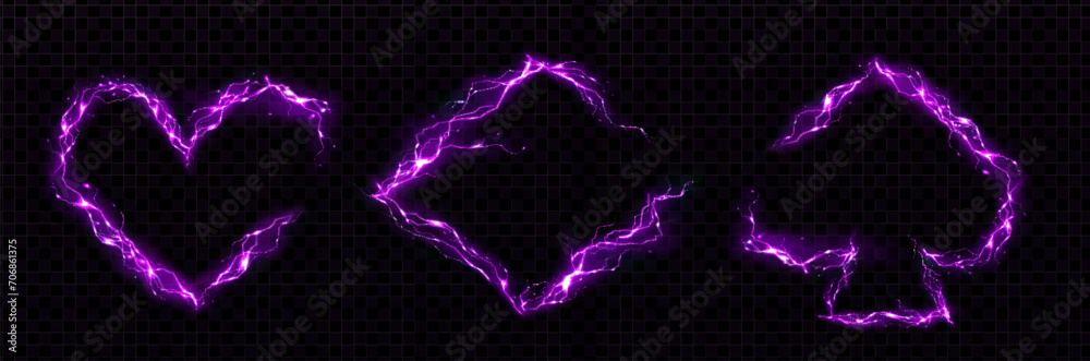 Purple lightning frames set isolated on transparent background. Vector ...
