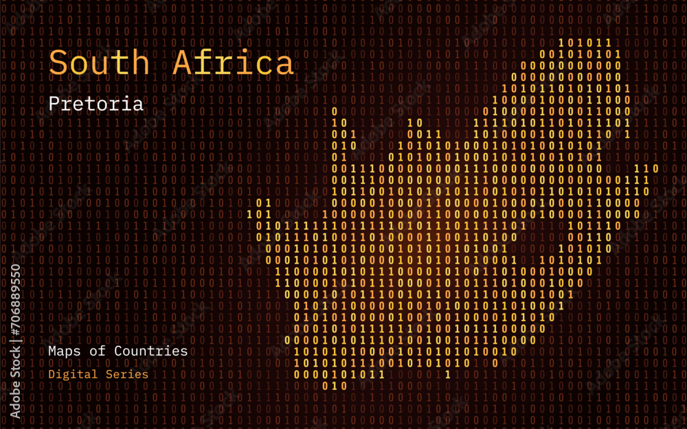 South Africa Map Shown in Binary Code Pattern. TSMC. Matrix numbers, zero, one. World Countries ...
