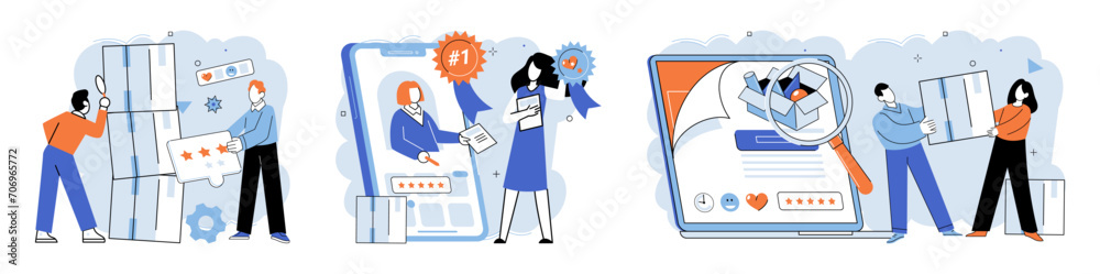 Quality control. Vector illustration. Exploring different quality ...