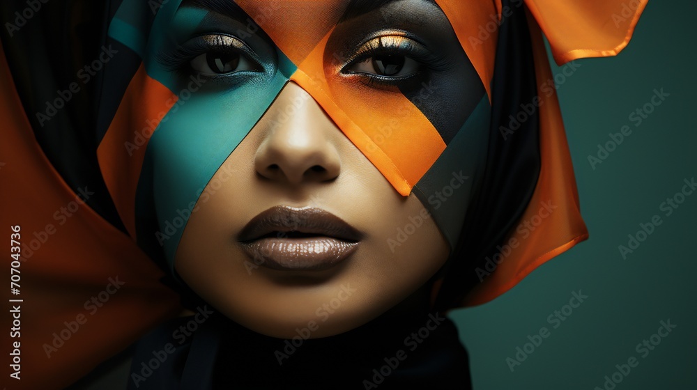 Geometric shapes intersecting on a woman's face, symbolizing the ...