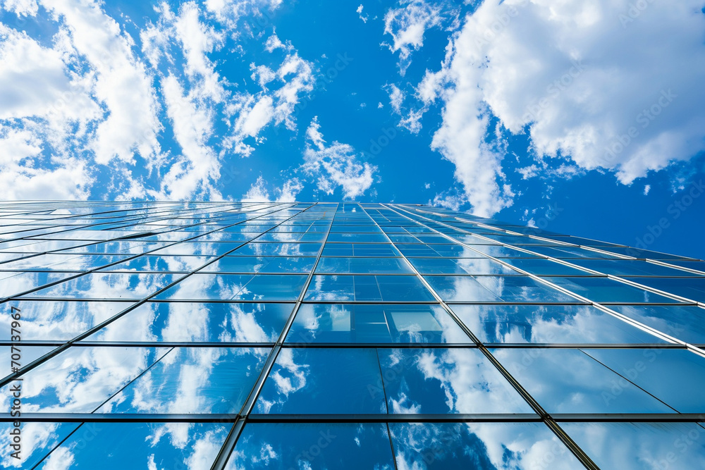 Reflective skyscrapers, business office buildings. Low angle ...