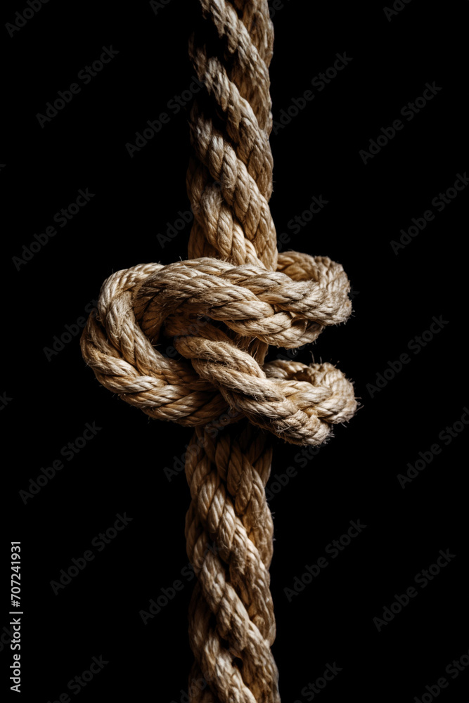 Generative AI Image Of Knot Tied In Length Of Rope Against Black ...