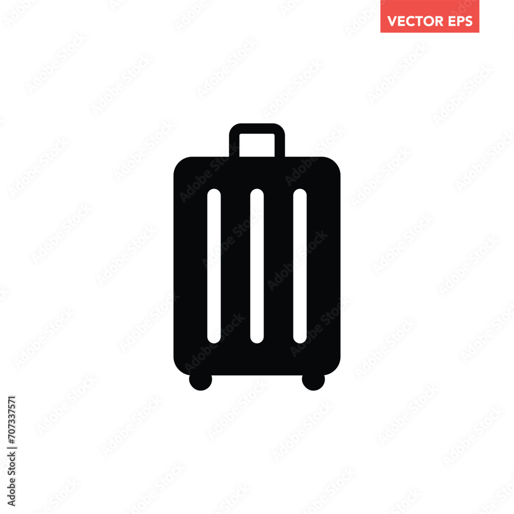 Black single suitcase filled icon, simple travel baggage flat design pictogram, infographic ...