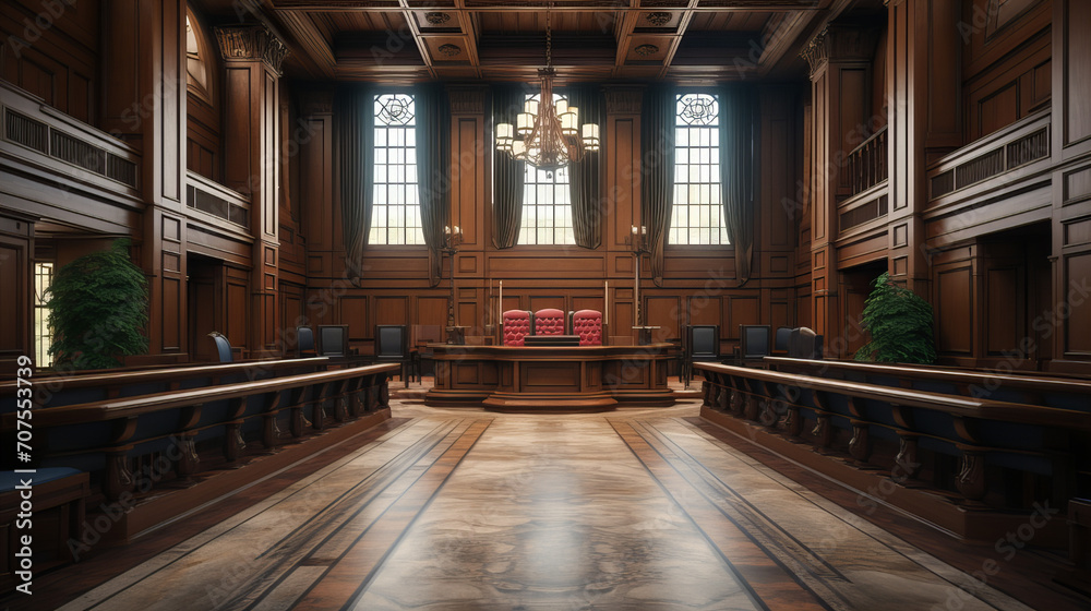 Stock-Foto „Vintage Courtroom Interior, grandeur of a traditional ...