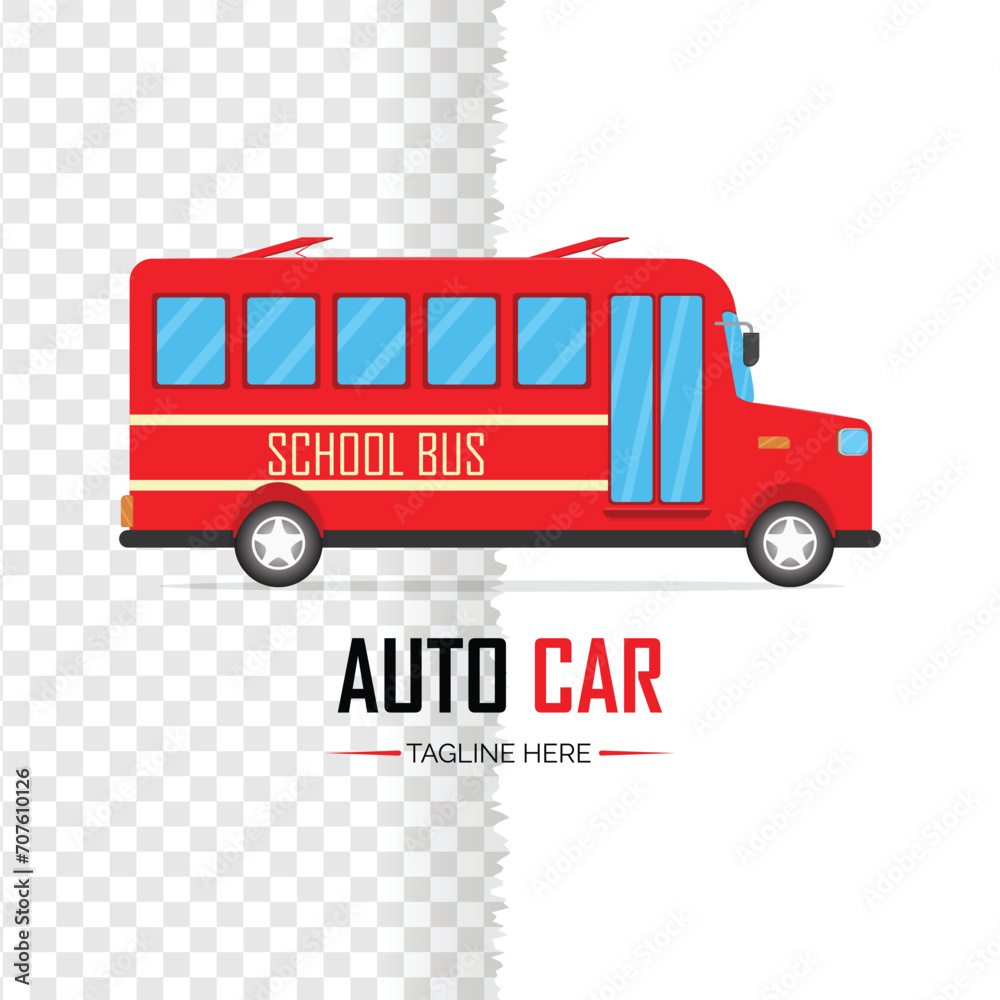 Passenger cartoon style school bus modern auto vehicles, wheeled motor ...
