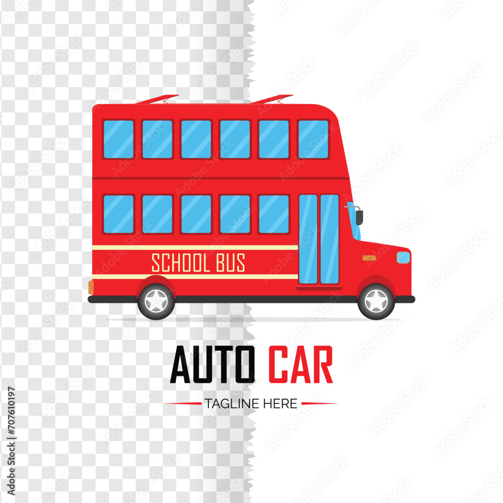 Passenger cartoon style school bus modern auto vehicles, wheeled motor ...