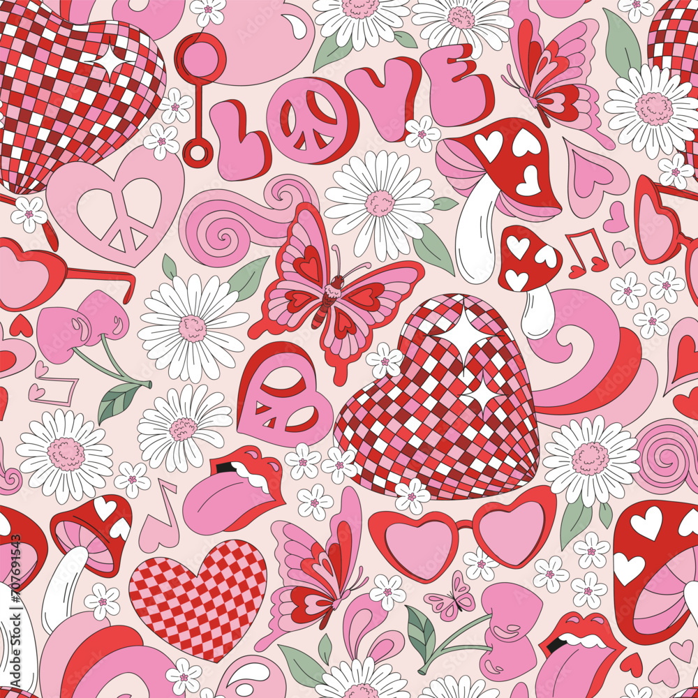 Groovy Hippie Valentine sparkling disco heart peace sing flower daisy ...