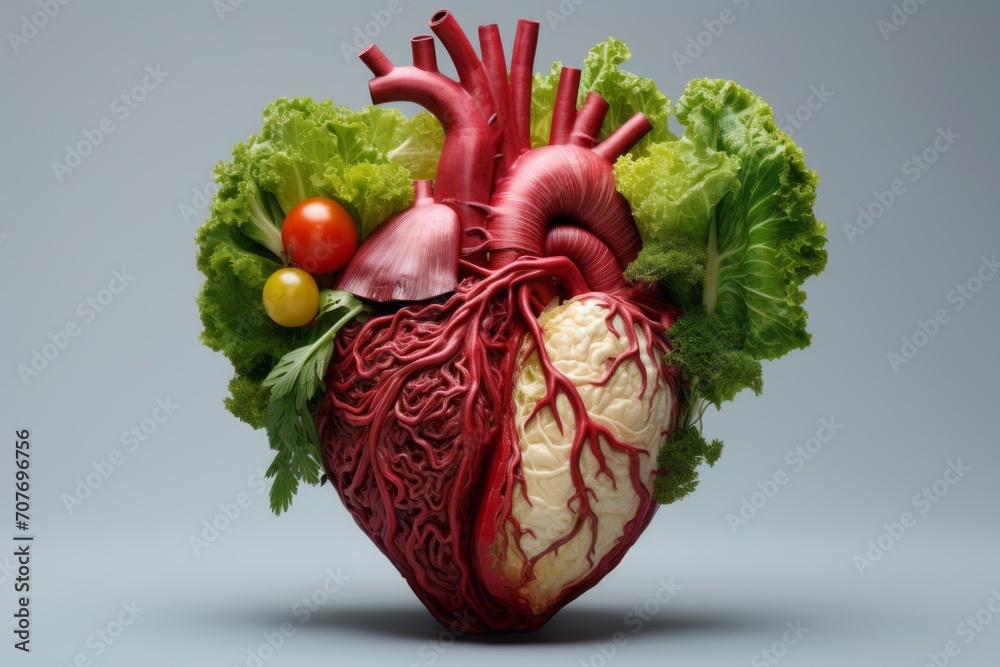 vegetables,nuts and fruit shaped like a human heart to illustrate ...
