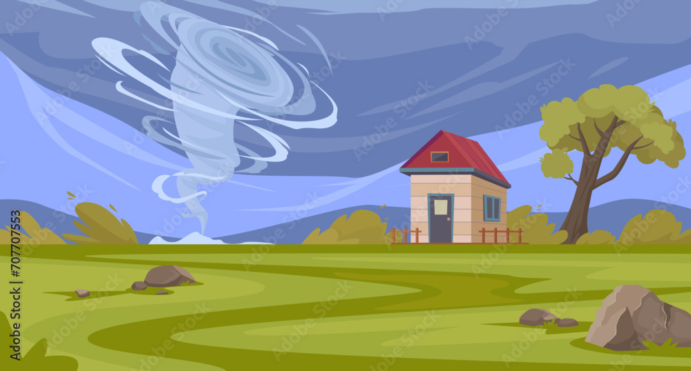 windy Landscape. tornado in country Destroying Farm, Waterspout In ...