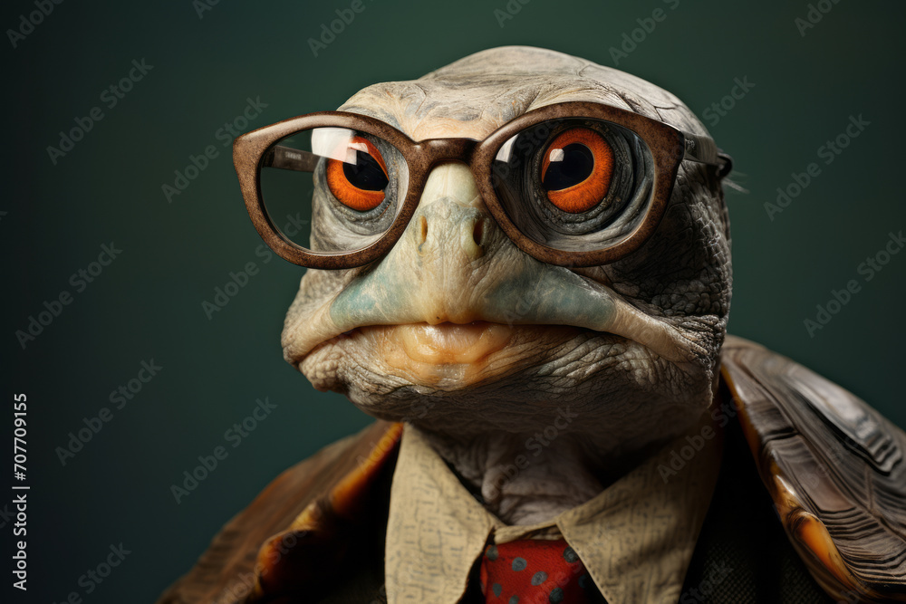 Old cartoon Turtle wearing glasses Stock Illustration | Adobe Stock