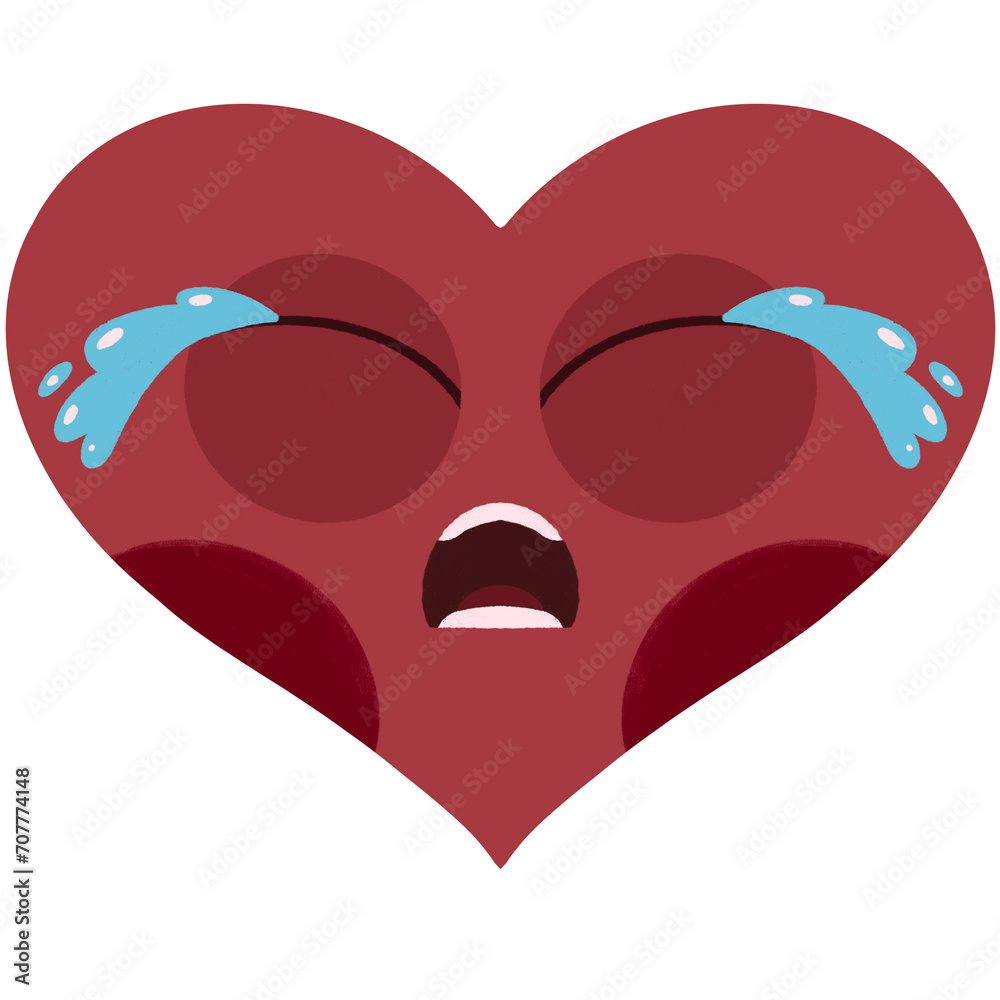 Crying heart shape emoji cartoon illustration Stock Illustration ...