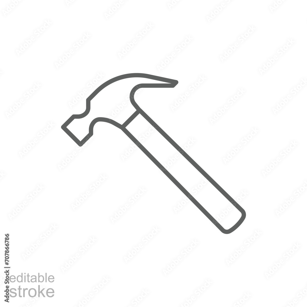 Hammer icon. Simple outline style. Hummer, metal, tool, hit, carpentry ...