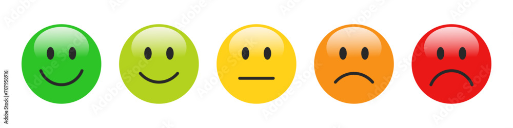 3D Rating Emojis set in different colors with shine. Feedback emoticons ...