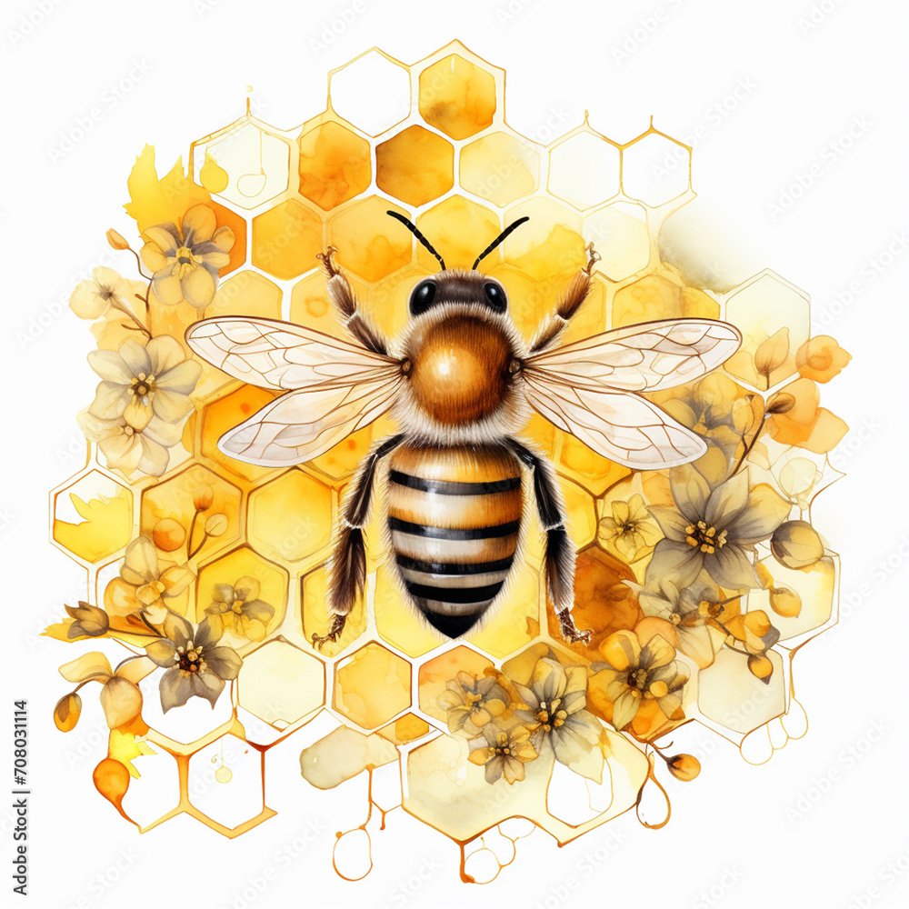 Watercolor honey bee clipart illustration Stock Illustration | Adobe Stock
