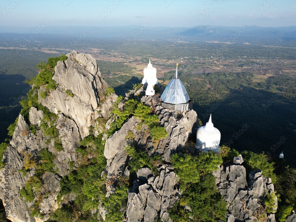 Drone photo of Wat Chaloem Phra Kiat (The Temple of Floating Pagodas ...