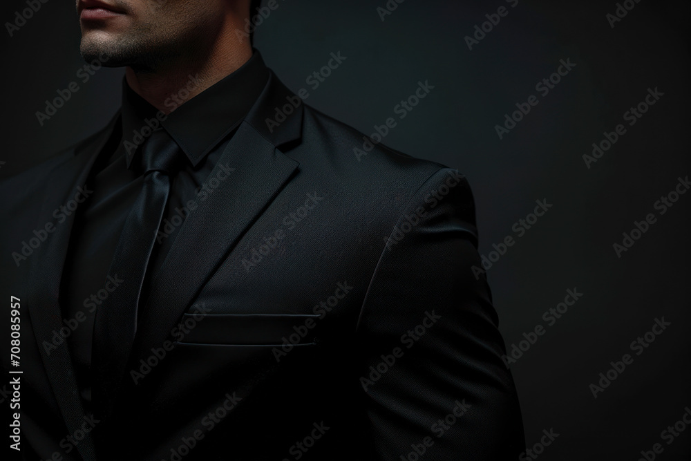 Monochromatic black uniform setting, black suit, a sleek and ...