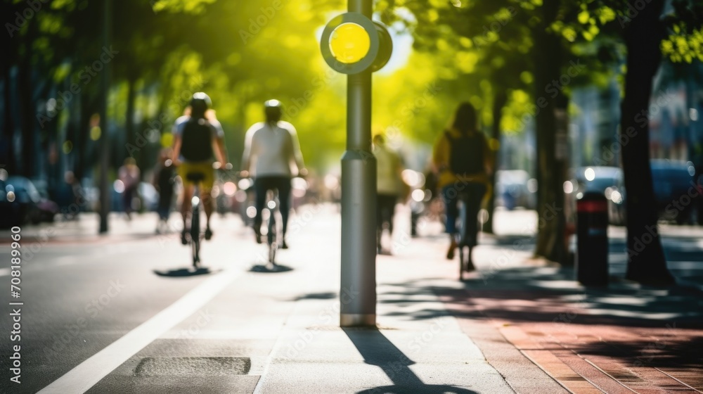 Closeup of a pedestrian walkway with designated bike lanes, showcasing ...
