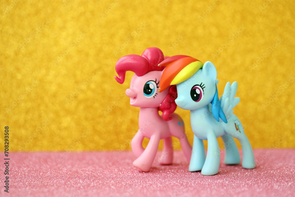 TERNOPIL, UKRAINE - JULY 7, 2023 Old toy with character from My Little ...