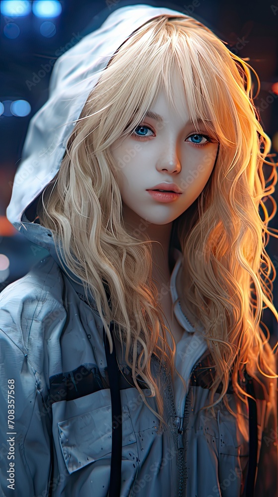 Anime girl, blonde hair, blue eyes, full body, 8K Ultra HD, realistic ...