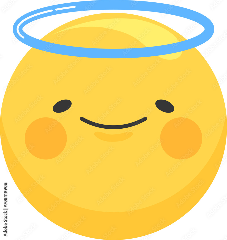 Cute smiling emoji with angel halo, happy face emoticon. Cheerful ...