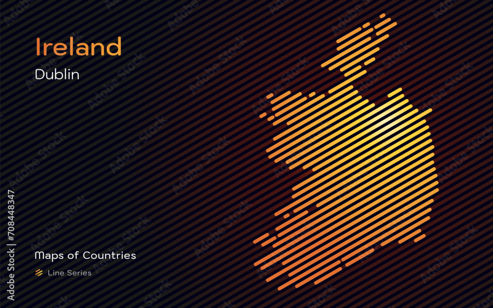 Ireland Gold Map with a capital of Dublin Shown in a Line Pattern ...