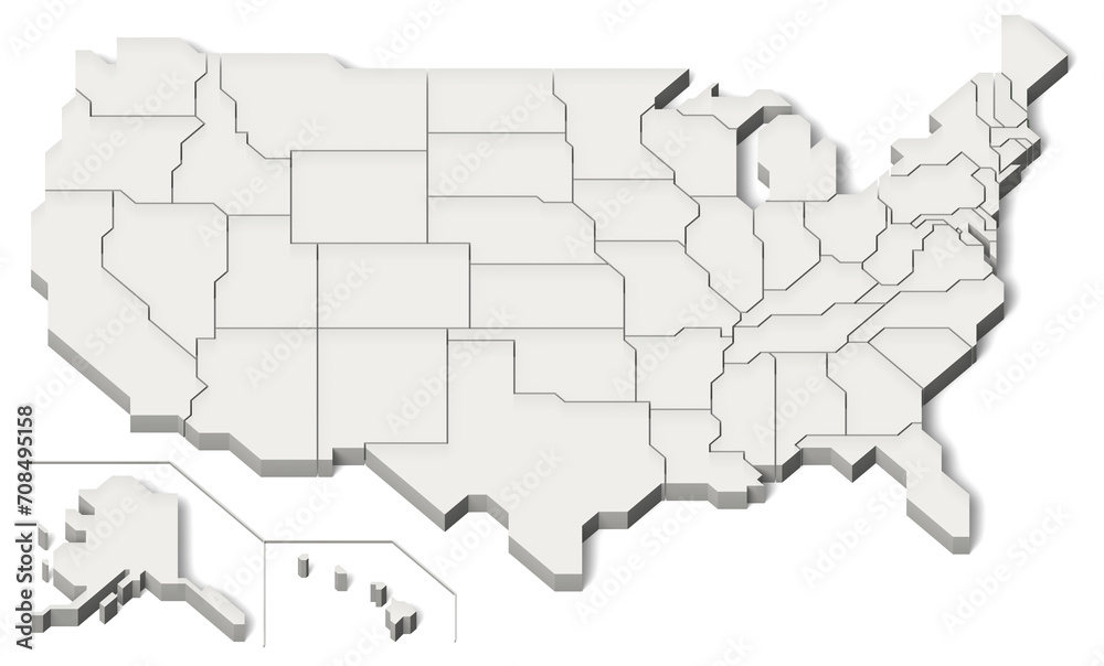 3D U.S. Map (transparent background, with shadow) Stock Illustration ...