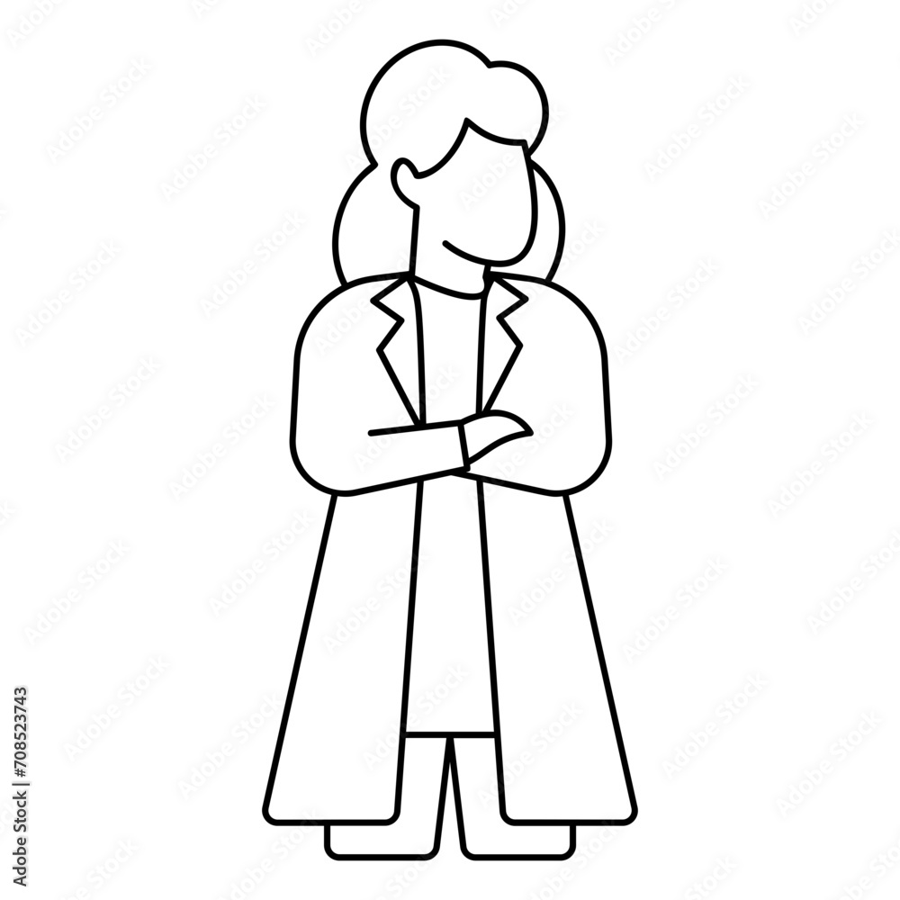 Gynecologists Standing Pose Concept, Female Obstetrician Vector outline ...