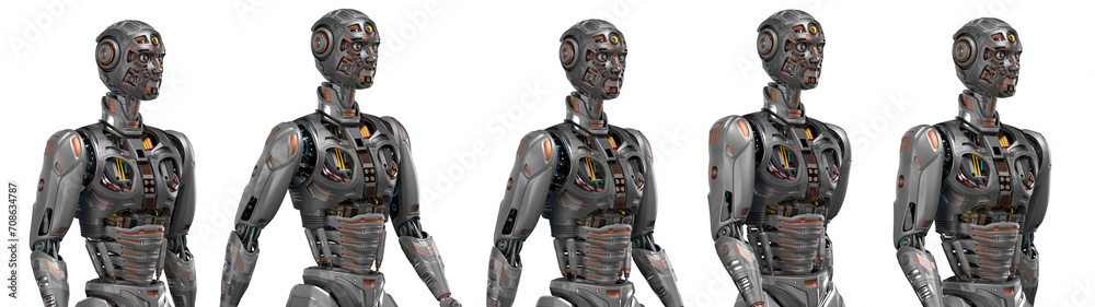 Futuristic robot man walk cycle or humanoid cyborg walking. 3d ...