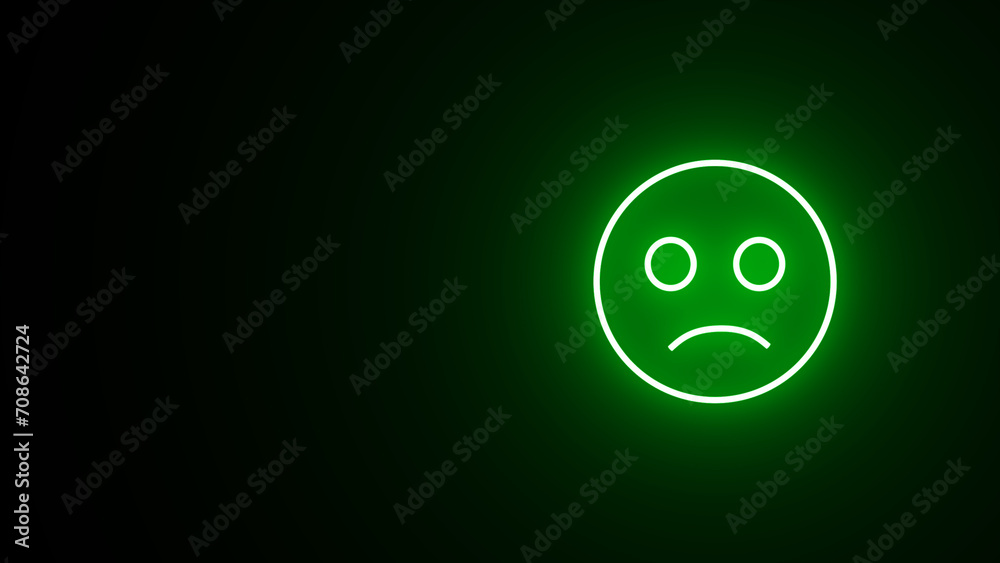 Neon glowing sad smile icon. neon sad emoji icons. character faces with ...