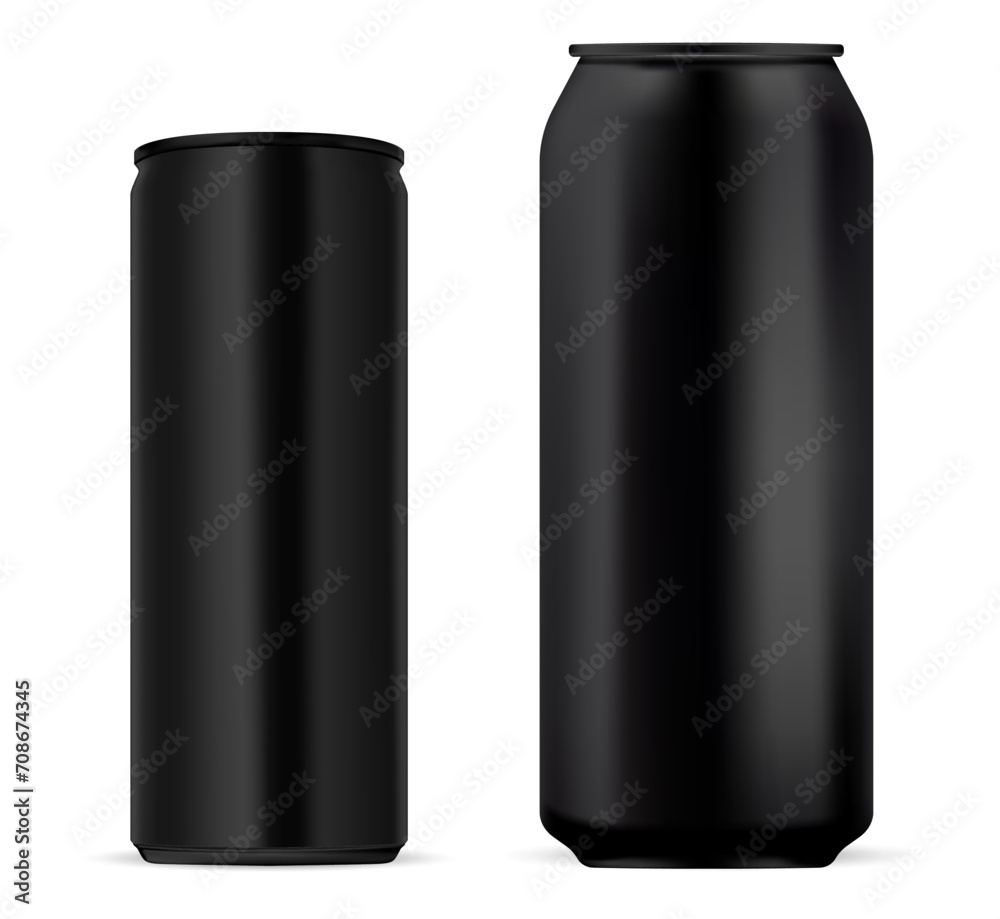 Black aluminum beer can vector template. Energy drink package design ...